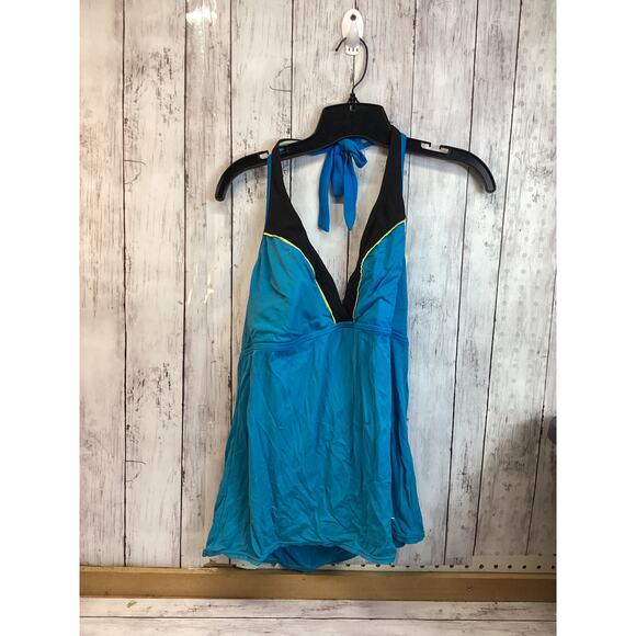 Nike | Swim | Nike Women Tankini 6 Neon Blue Halter Tie Neck Open Back ...